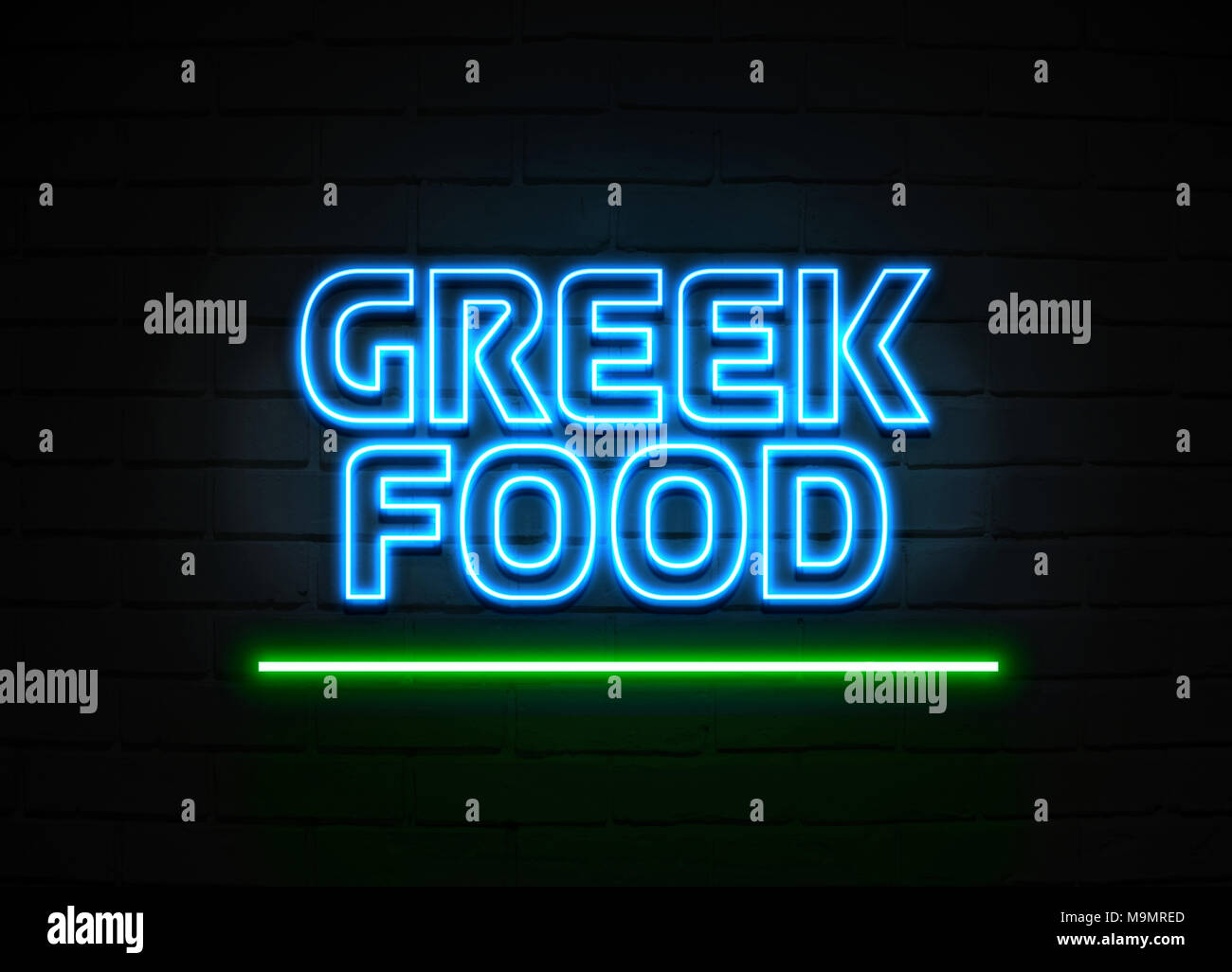 Greek Food neon sign - Glowing Neon Sign on brickwall wall - 3D ...