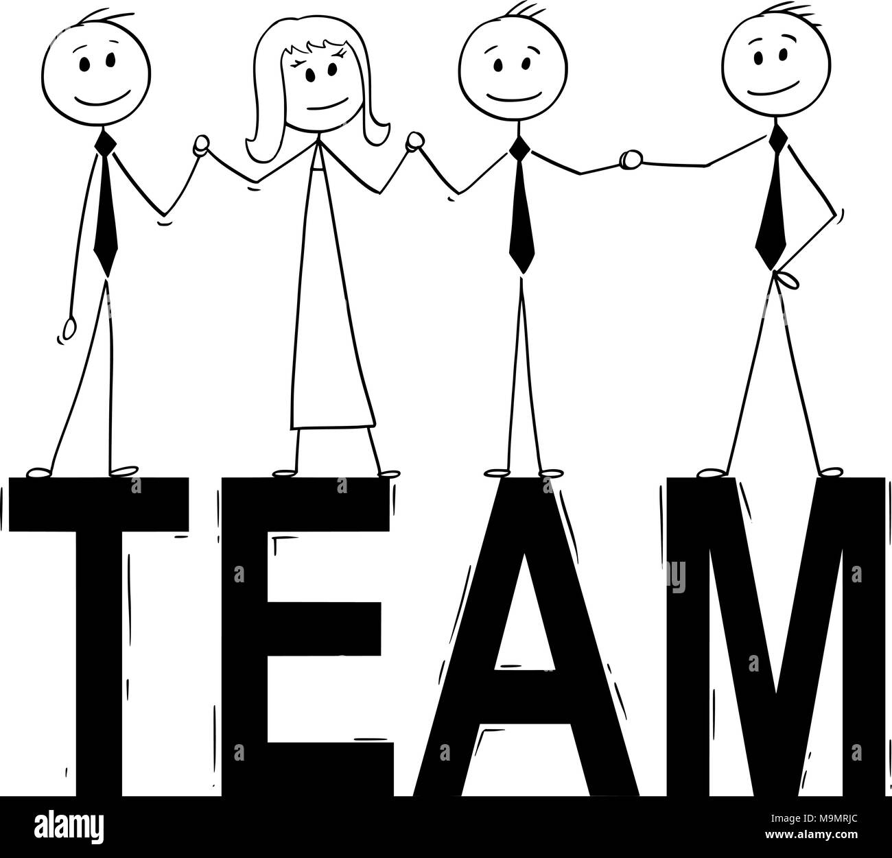 Cartoon of Team of Business People Standing on Big Word Team Stock ...