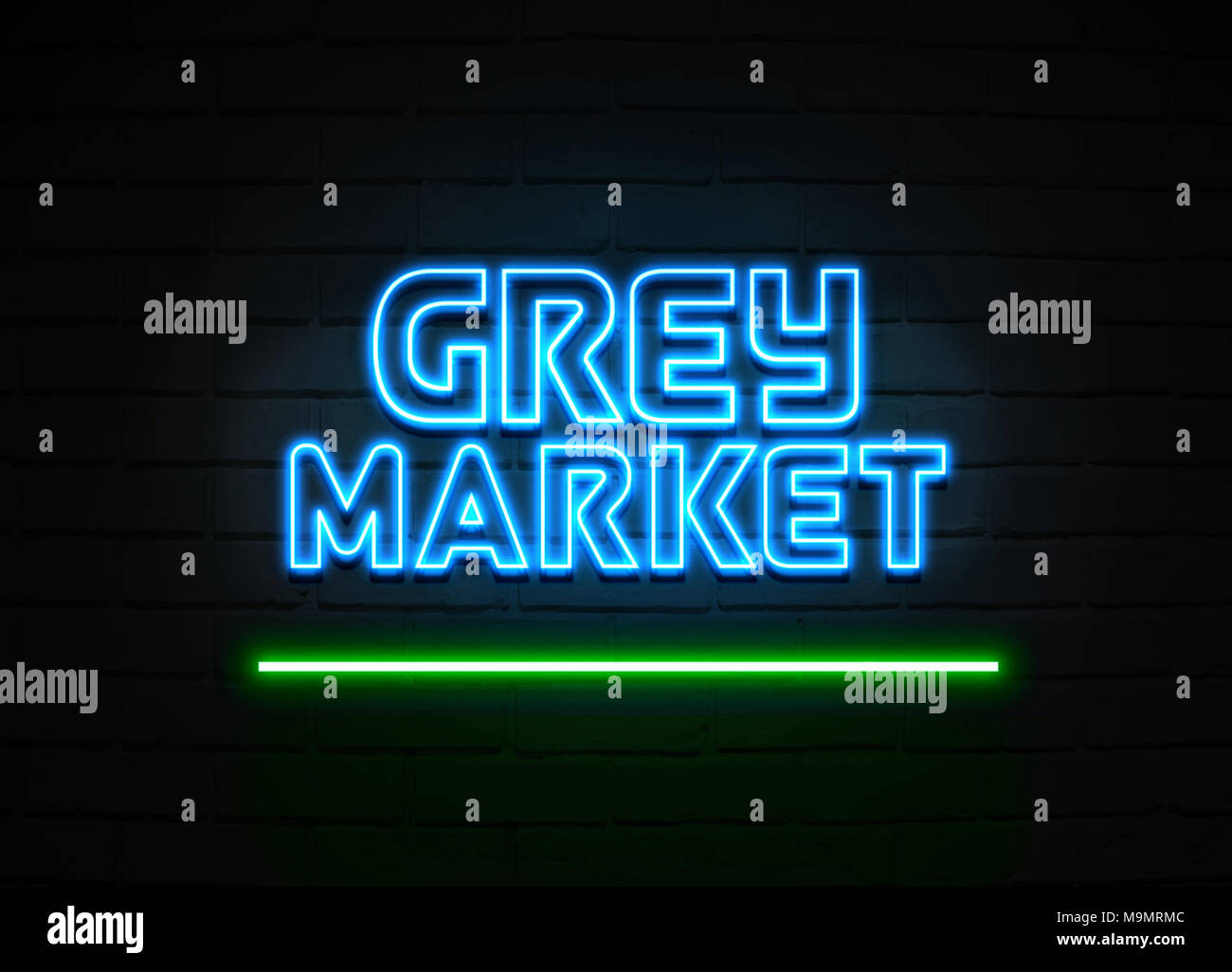 Grey Market neon sign - Glowing Neon Sign on brickwall wall - 3D ...