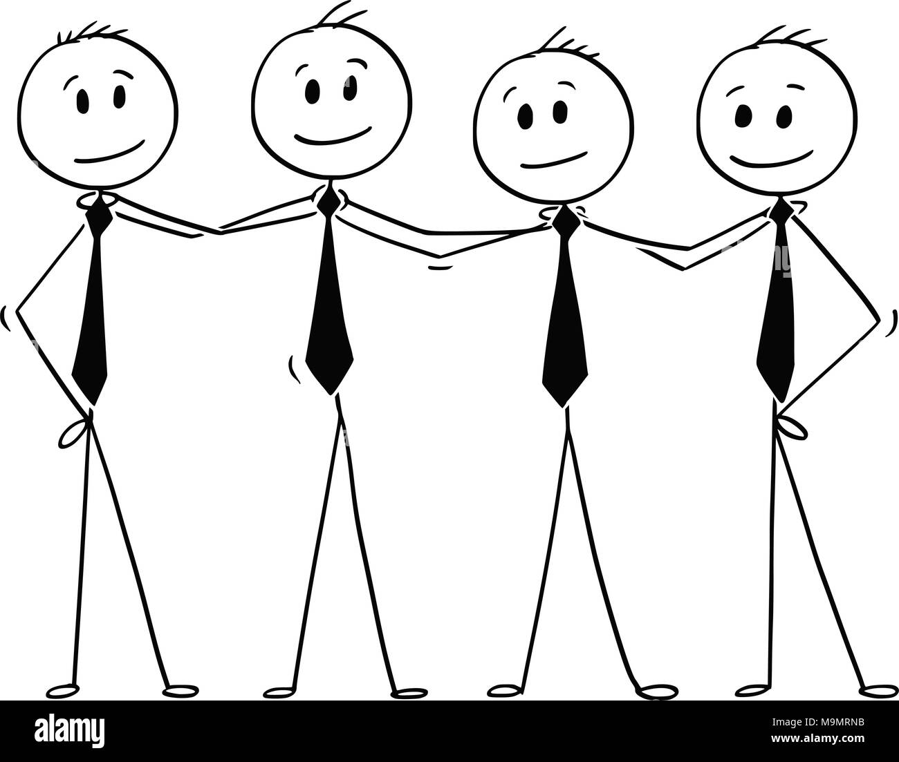 Cartoon of Team of Business People Standing and Holding Shoulders Stock ...