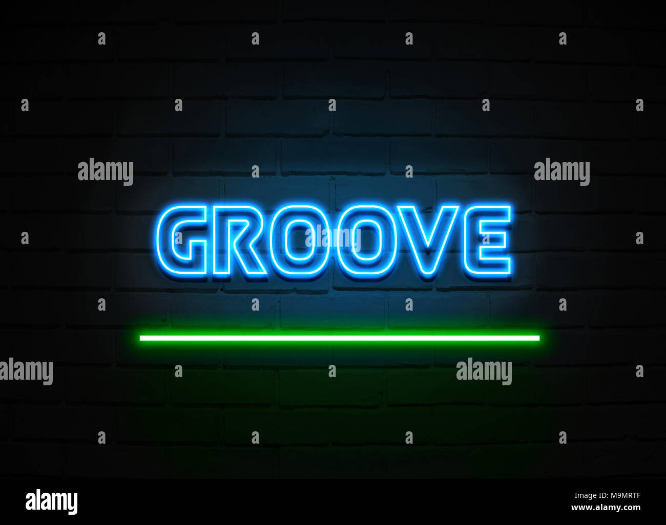Groove neon sign - Glowing Neon Sign on brickwall wall - 3D rendered ...