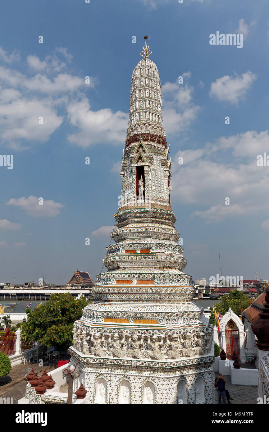 Small Prang with wind god Phra Phai on horseback, Wat Arun, Temple of ...