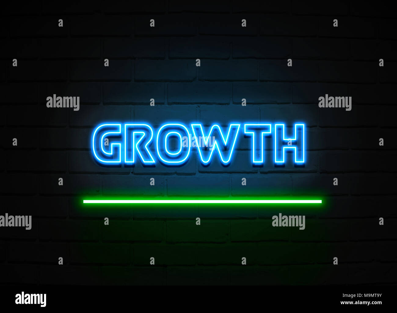 Growth neon sign - Glowing Neon Sign on brickwall wall - 3D rendered ...