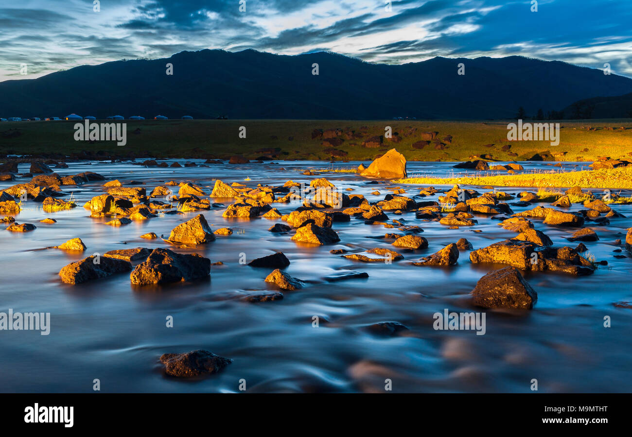 Orkhon river with rocks in dramatic sunlight, Mongolia Stock Photo - Alamy