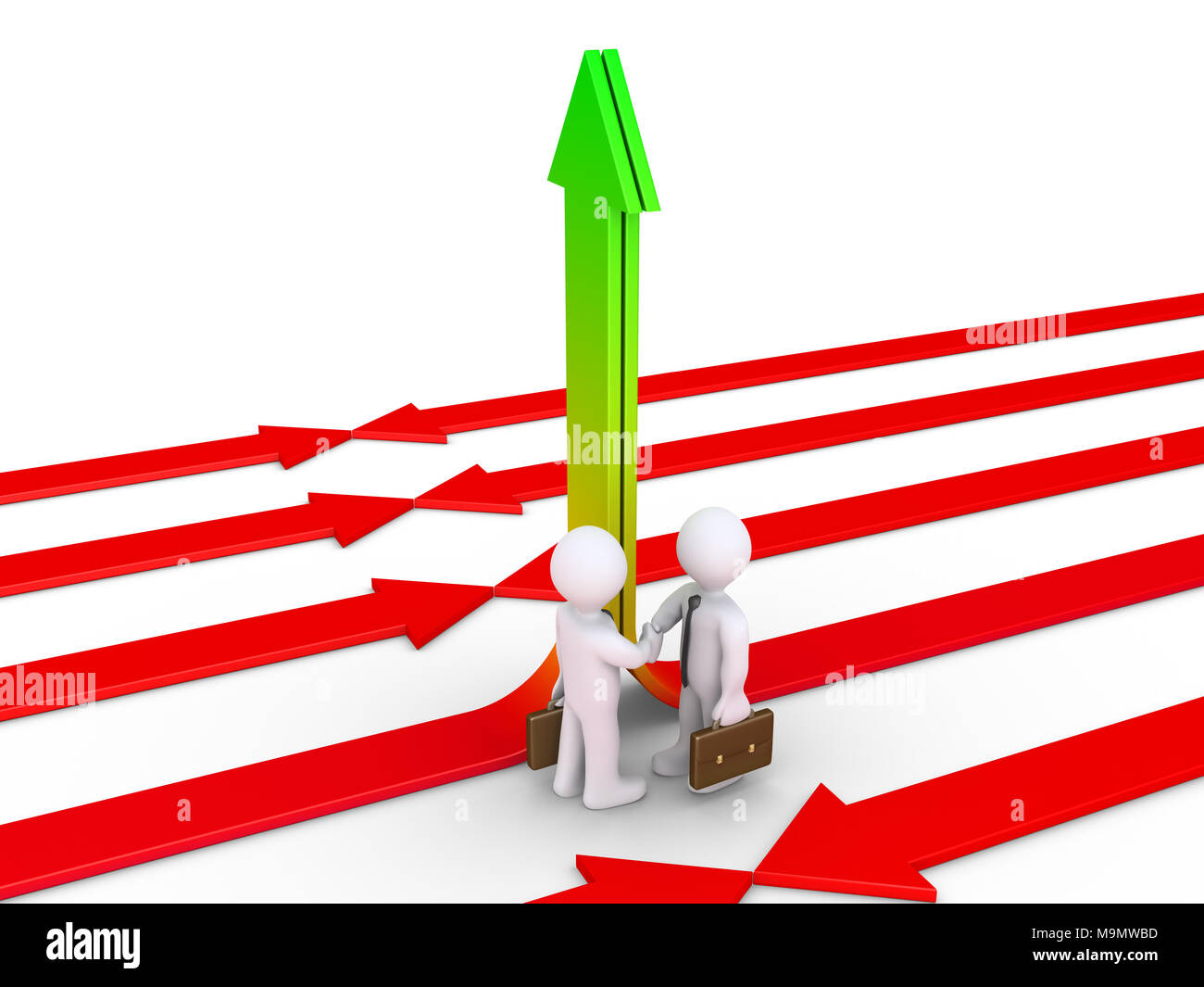 Two arrows going upwards out of many and businessmen shake hands Stock ...