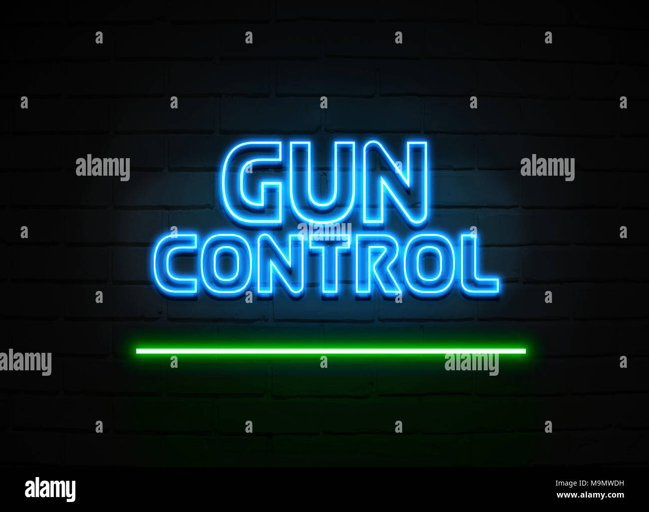 Gun Control neon sign - Glowing Neon Sign on brickwall wall - 3D ...