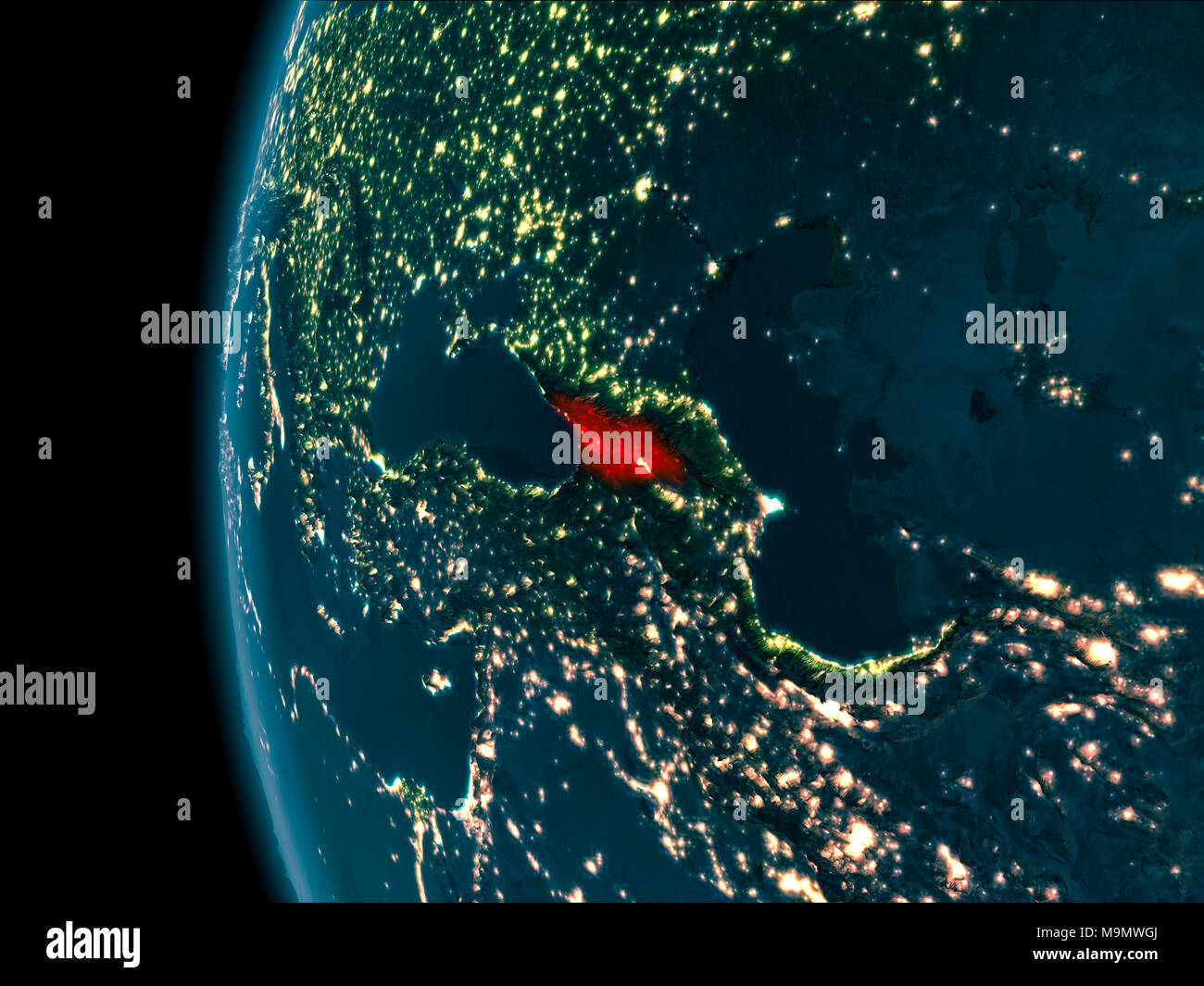 Georgia from orbit of planet Earth at night with highly detailed ...