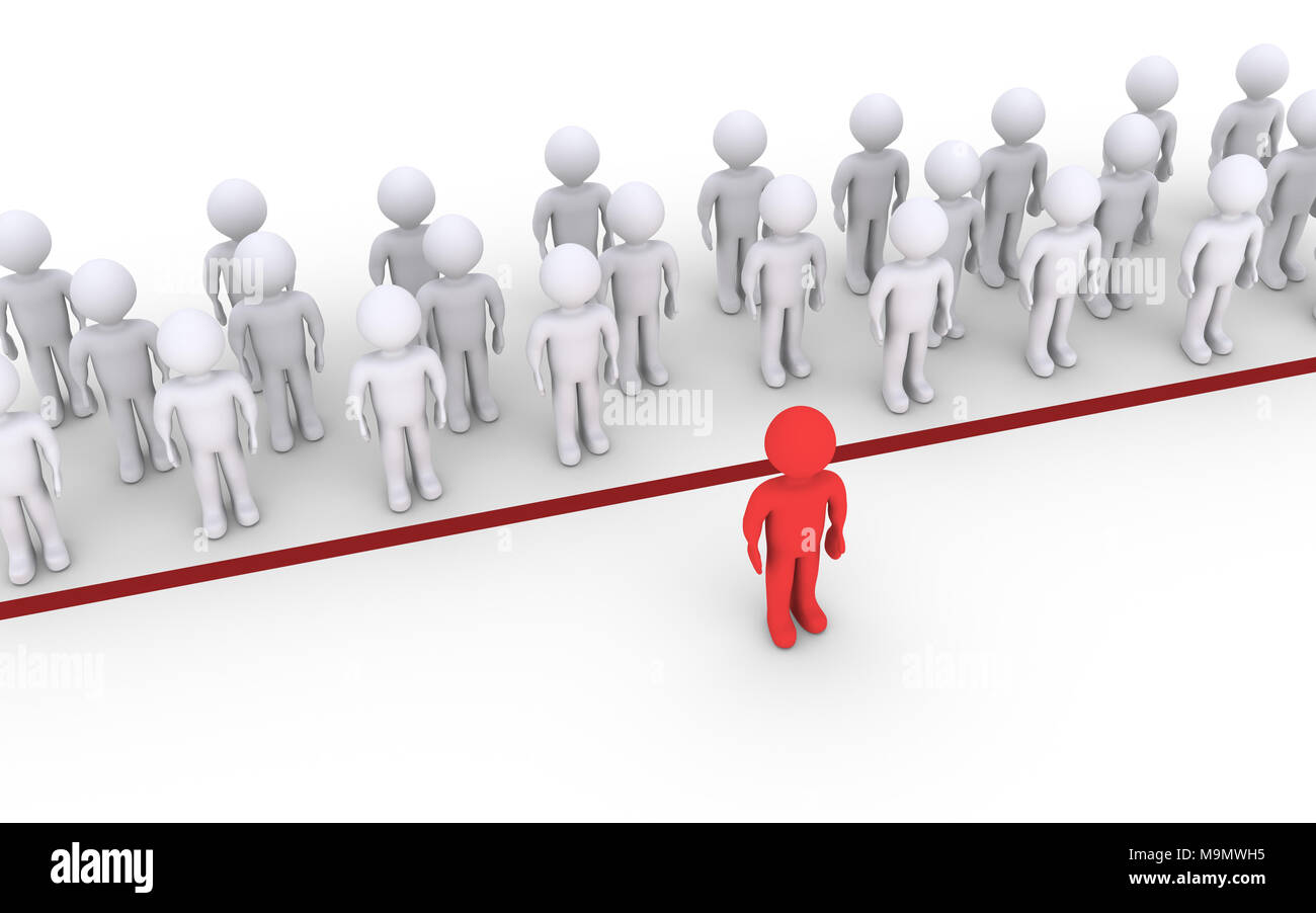 People are behind the line but one is in front Stock Photo - Alamy