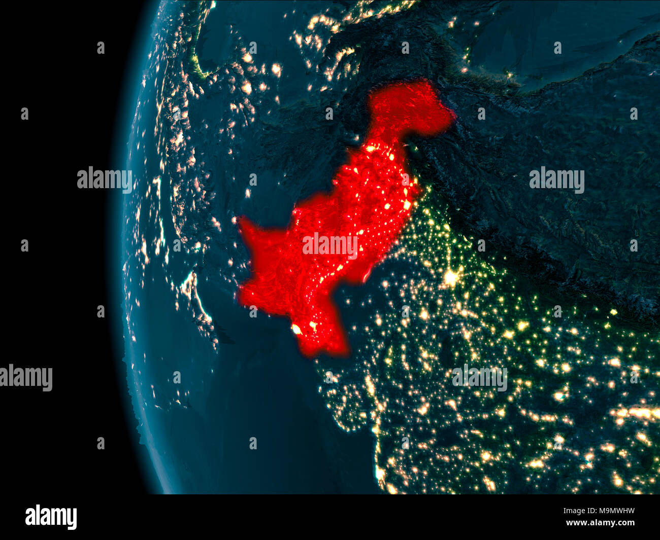 Pakistan from orbit of planet Earth at night with highly detailed ...
