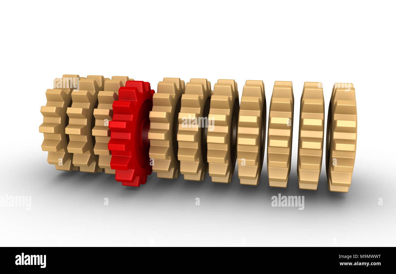 3d cogwheels in a row and one is different Stock Photo - Alamy