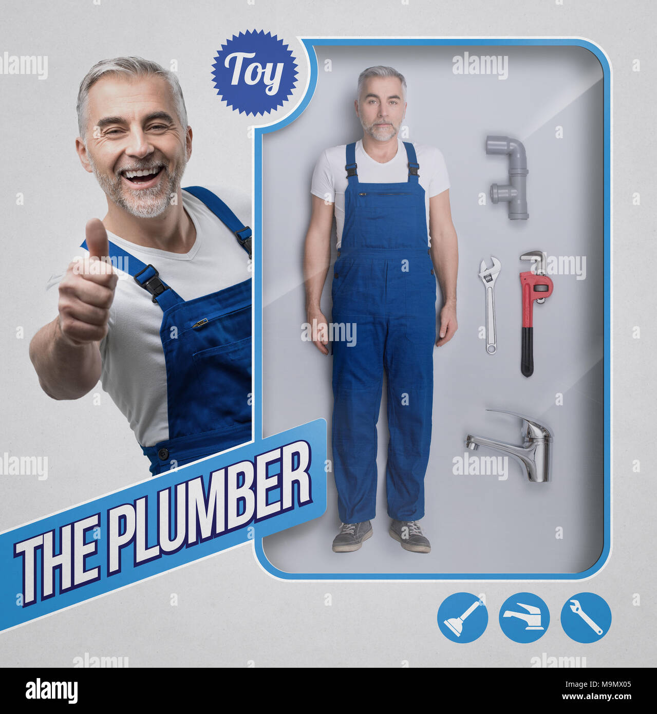 Realistic plumber and repairman doll with work tools and smiling ...