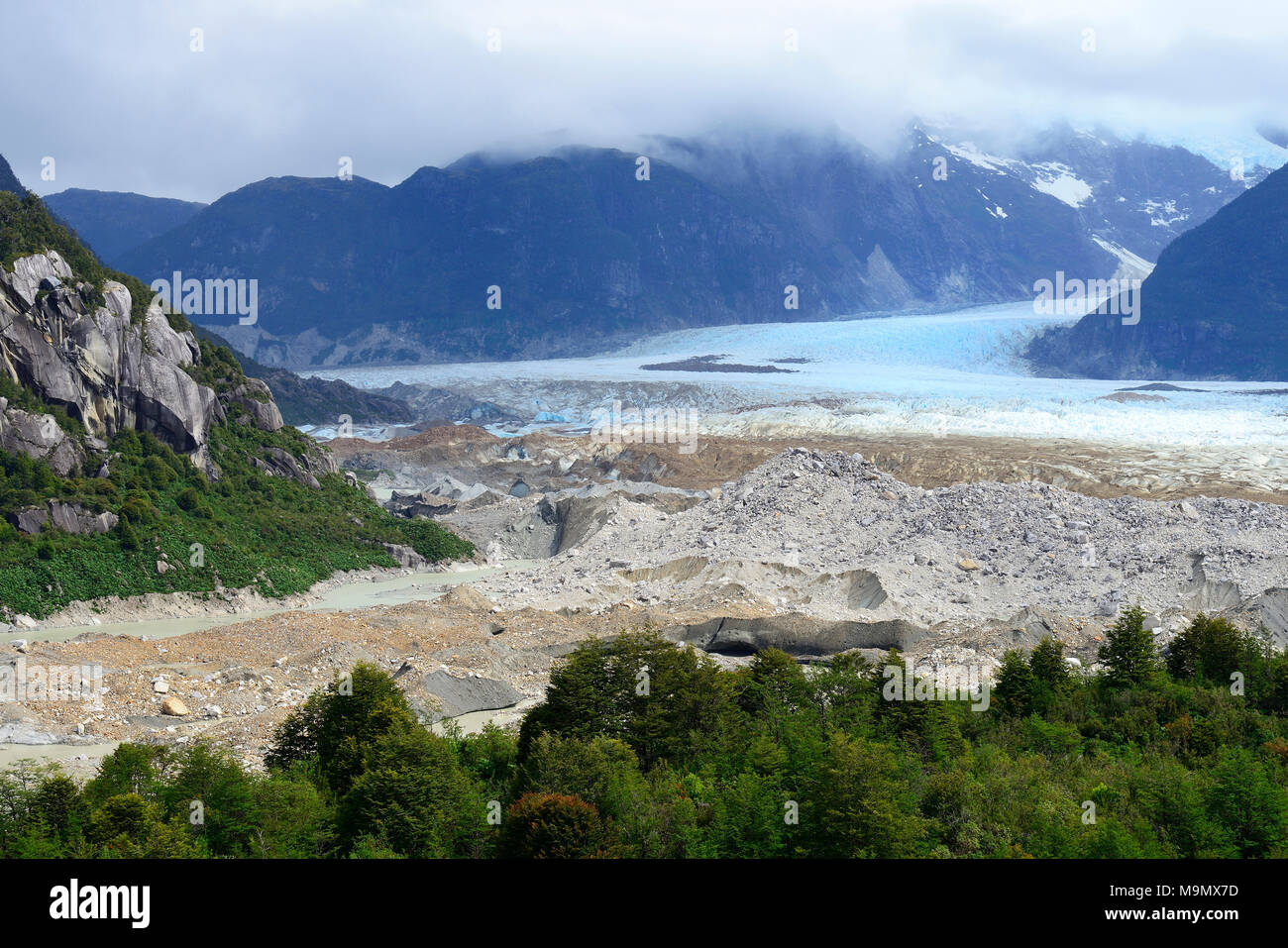 Glacier Exploradores with pebbles moraine, Valle Exploradores, near ...