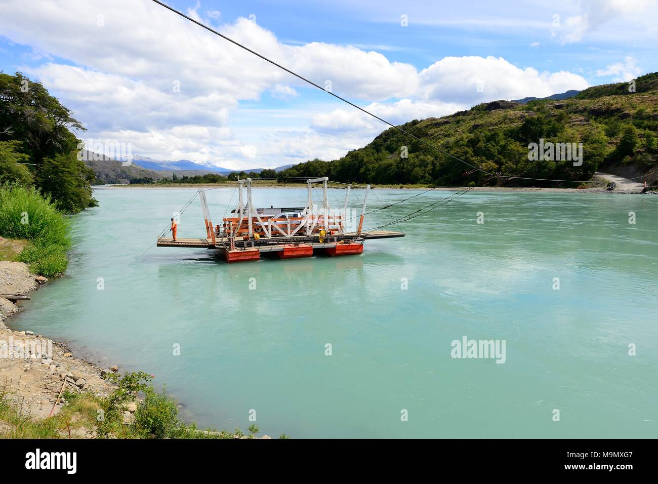 Rope ferry, ferry through Rio Baker to La Colonia, near Cochrane ...