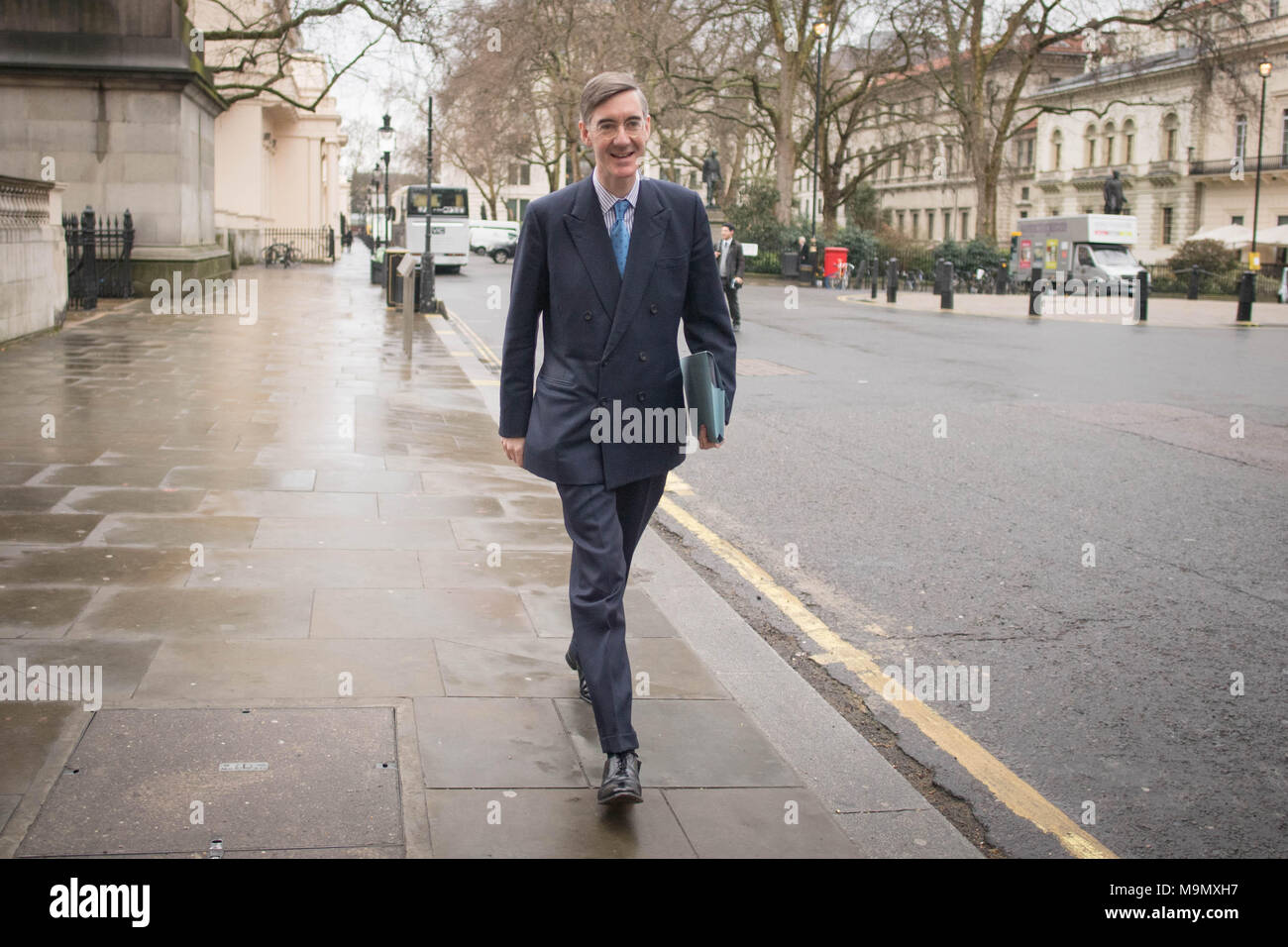 Conservative MP Jacob Rees-Mogg arrives at a Leave Means Leave event at ...