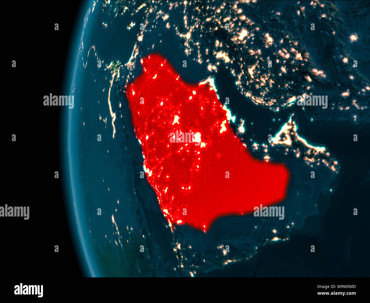 Saudi Arabia from orbit of planet Earth at night with highly detailed ...