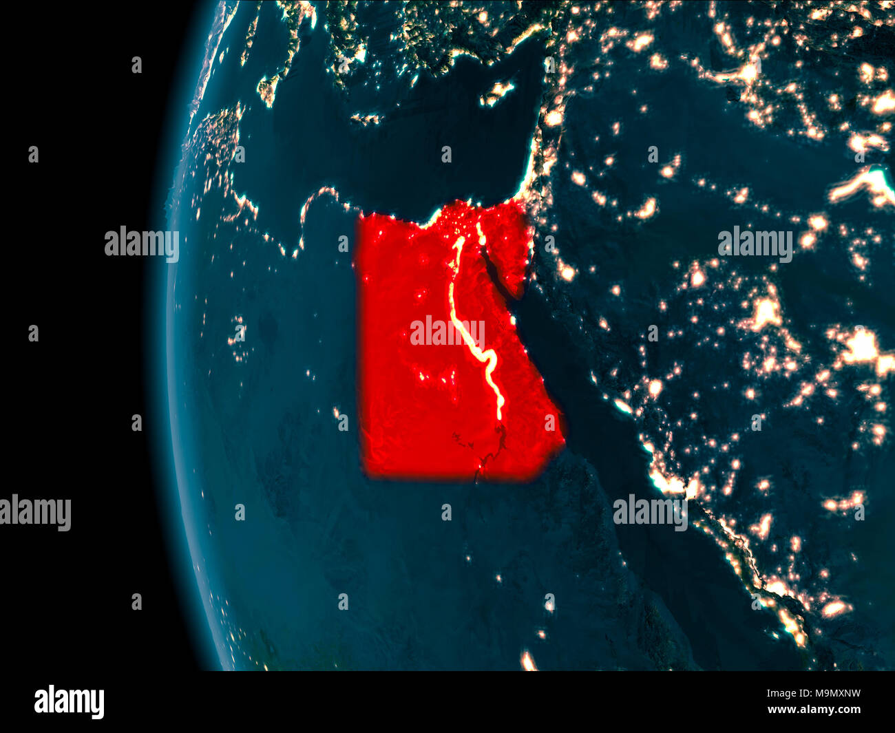 Egypt from orbit of planet Earth at night with highly detailed surface ...