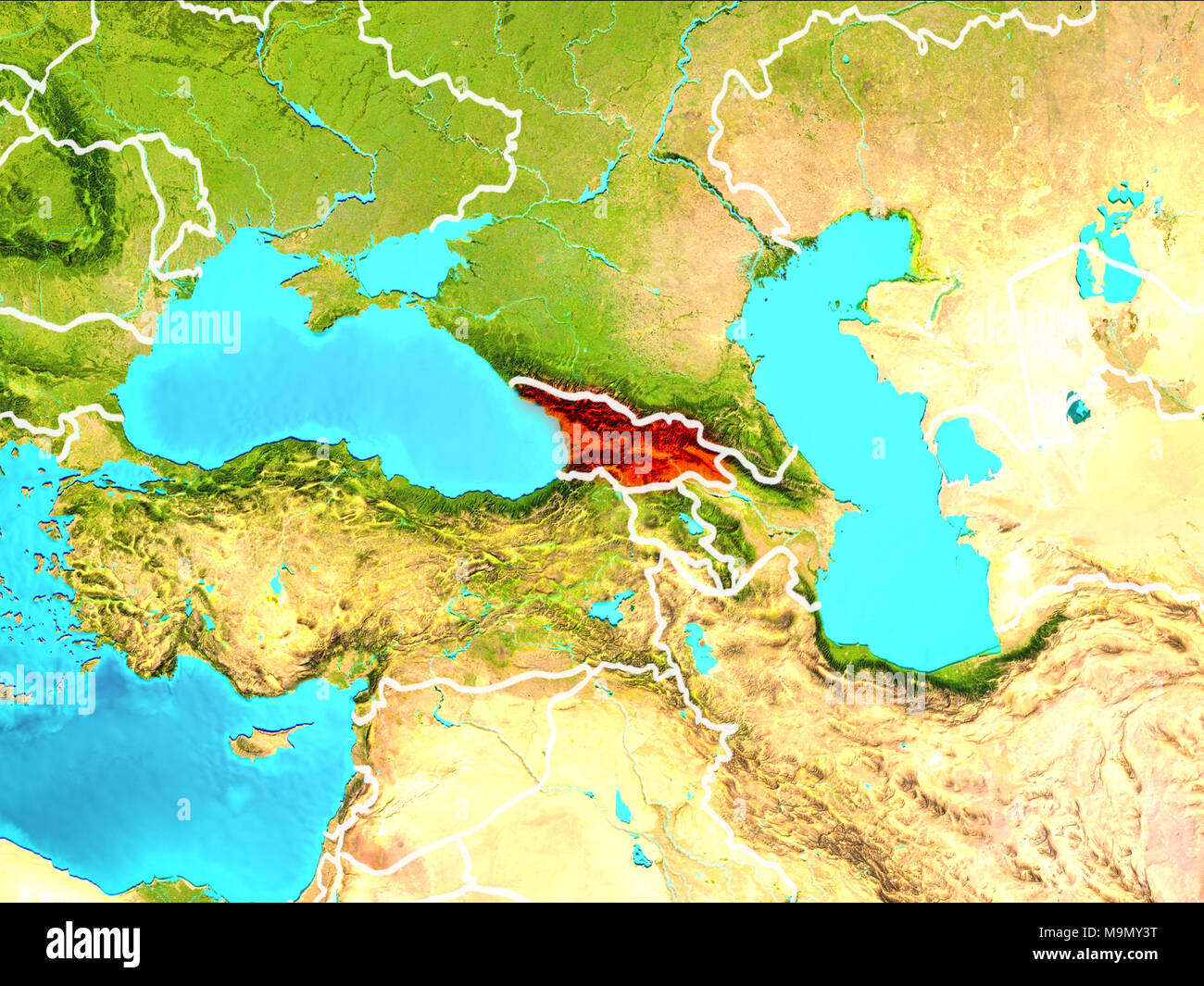 Georgia highlighted in red from Earth’s orbit. 3D illustration ...