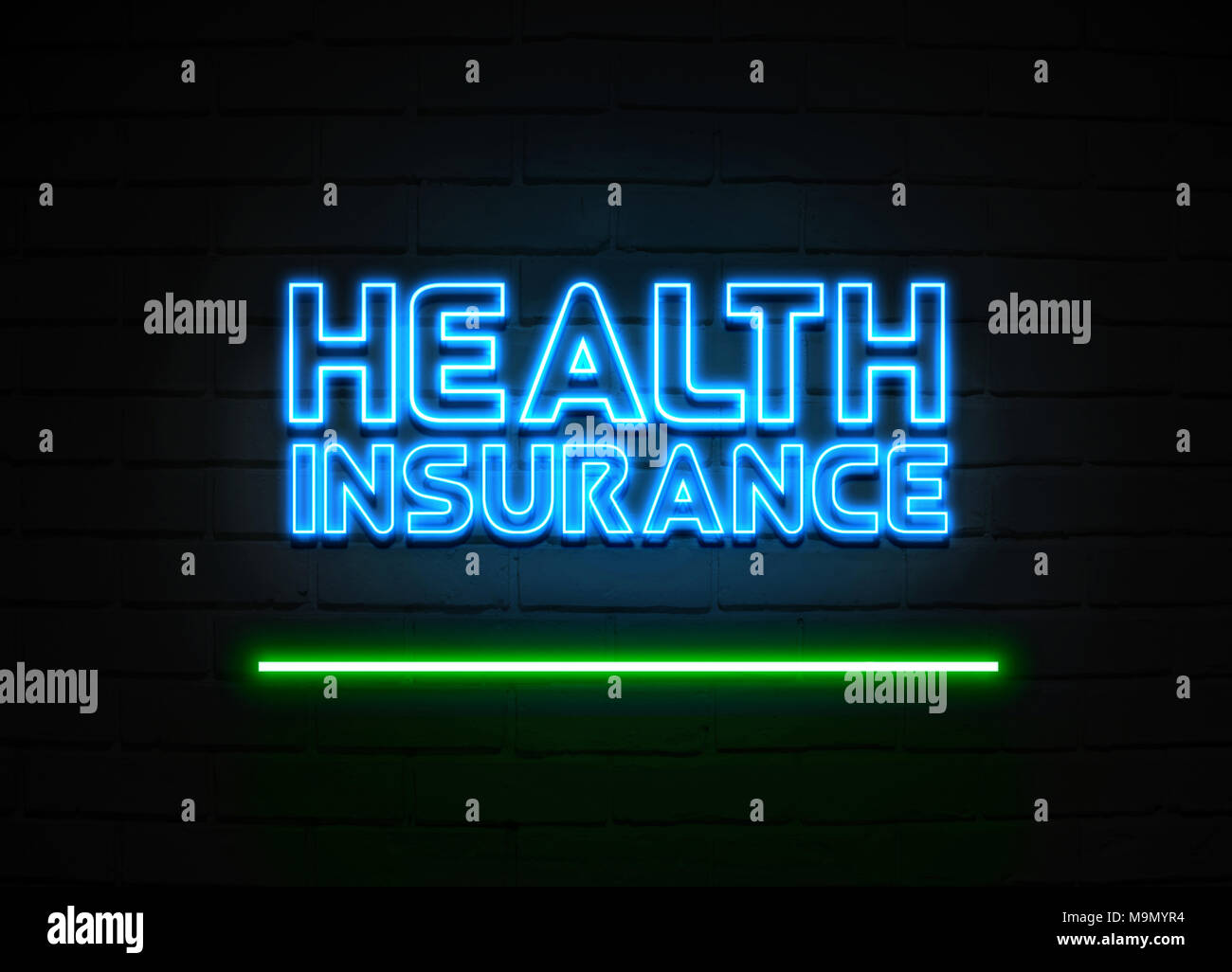 Health Insurance neon sign - Glowing Neon Sign on brickwall wall - 3D ...