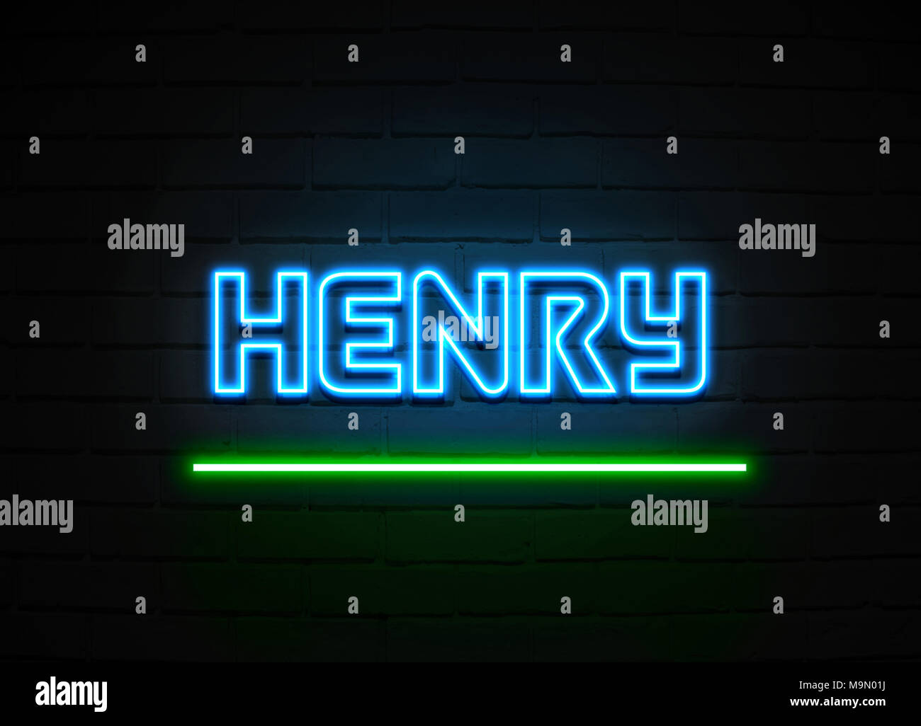 Henry neon sign - Glowing Neon Sign on brickwall wall - 3D rendered ...