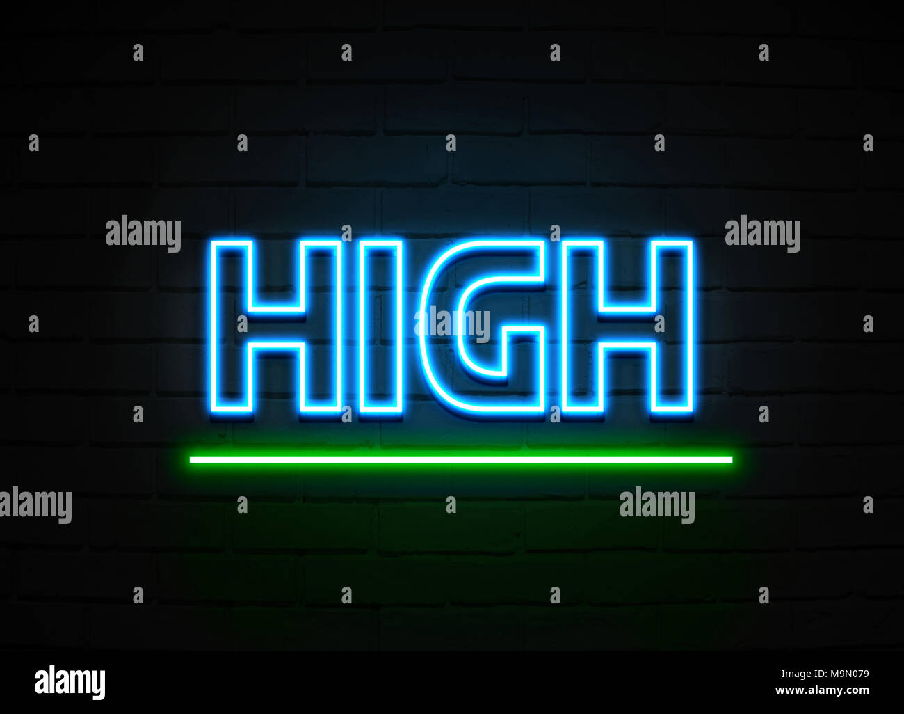 High neon sign - Glowing Neon Sign on brickwall wall - 3D rendered ...
