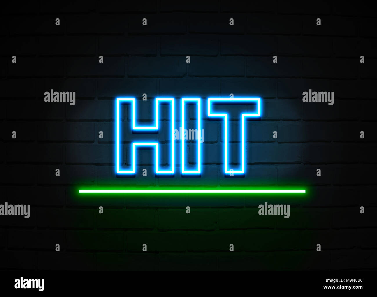 Hit neon sign - Glowing Neon Sign on brickwall wall - 3D rendered ...
