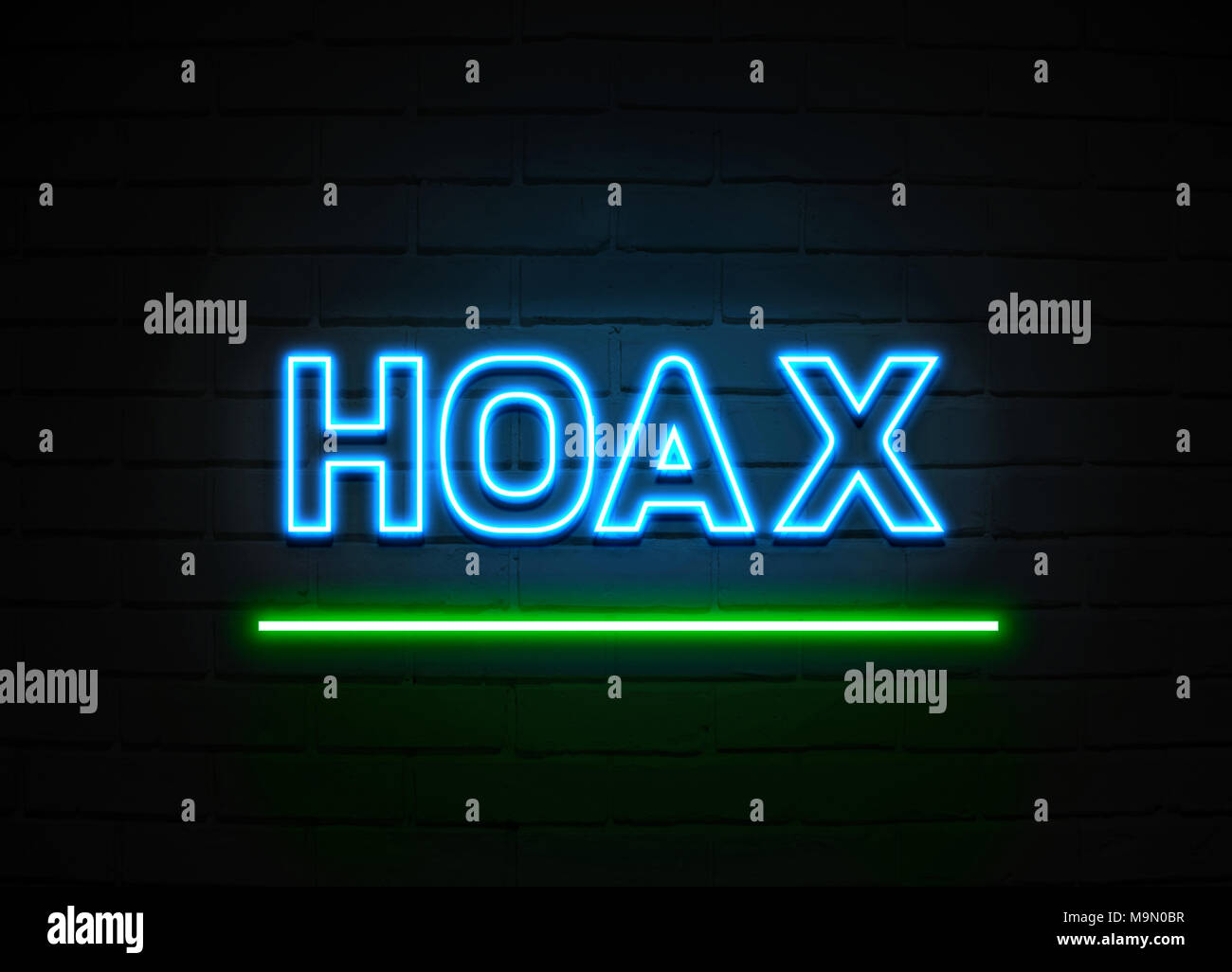 Hoax neon sign - Glowing Neon Sign on brickwall wall - 3D rendered ...
