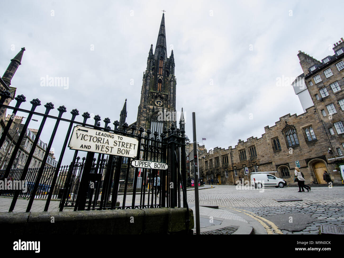 Street signs 'Upper Bow' with a view to the building of the 'Hub' in ...