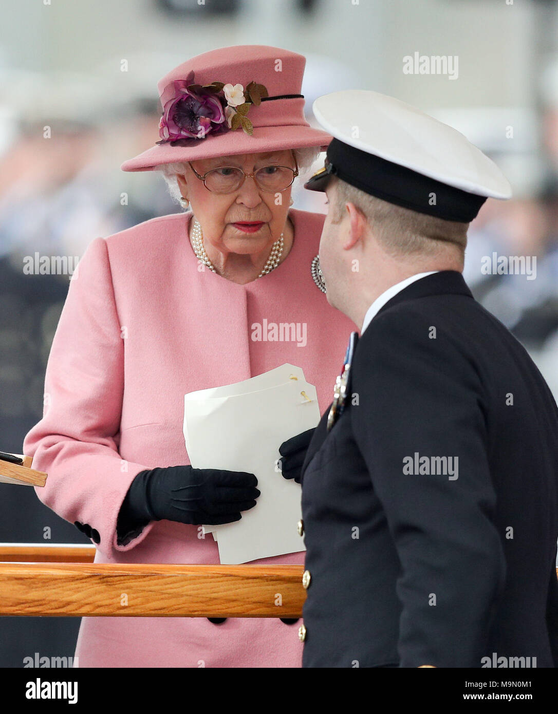 Queen Elizabeth II and Captain of HMS Ocean Captain Rob Pedre at the ...