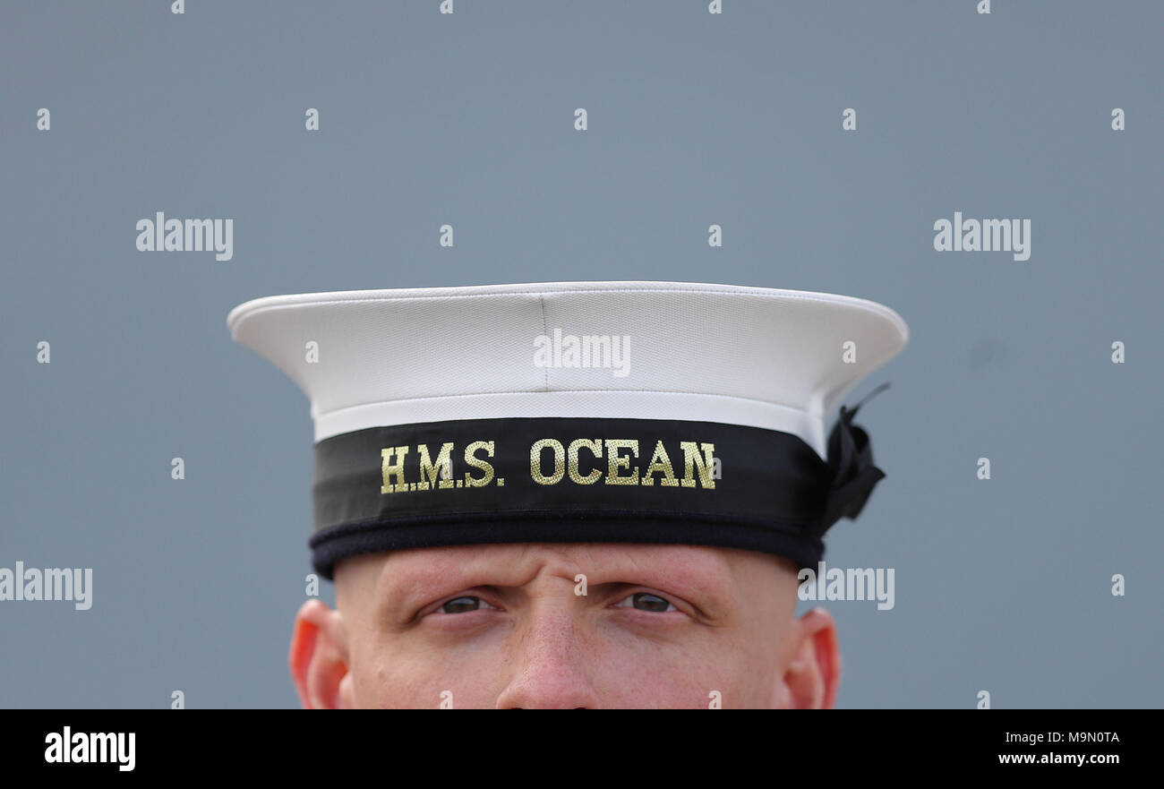 The ship's company from HMS Ocean form a guard of honour during the ...