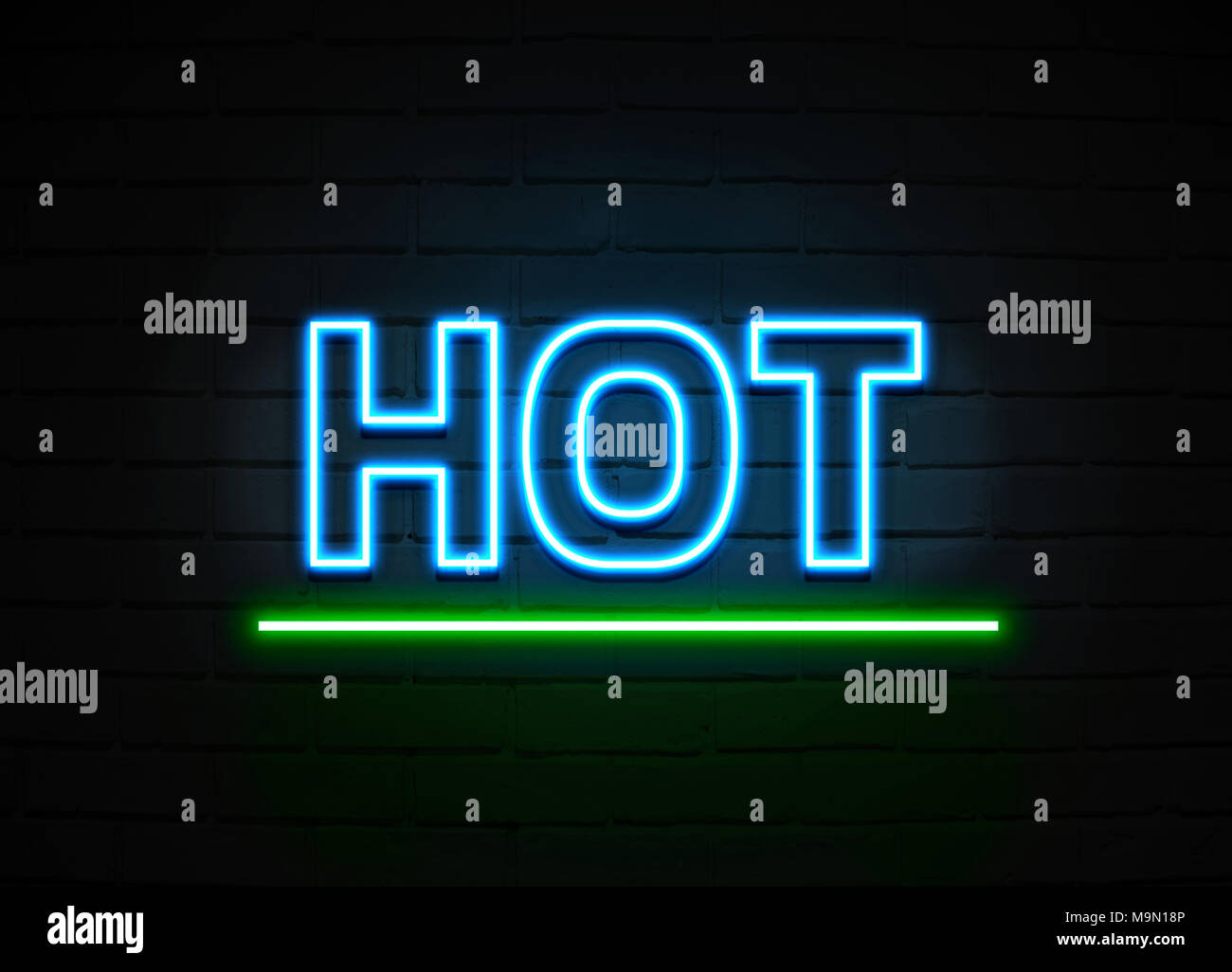 Hot neon sign - Glowing Neon Sign on brickwall wall - 3D rendered ...