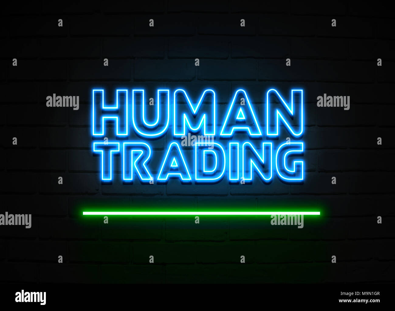 Human Trading neon sign - Glowing Neon Sign on brickwall wall - 3D ...