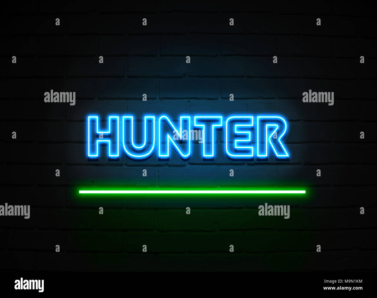 Hunter neon sign - Glowing Neon Sign on brickwall wall - 3D rendered ...