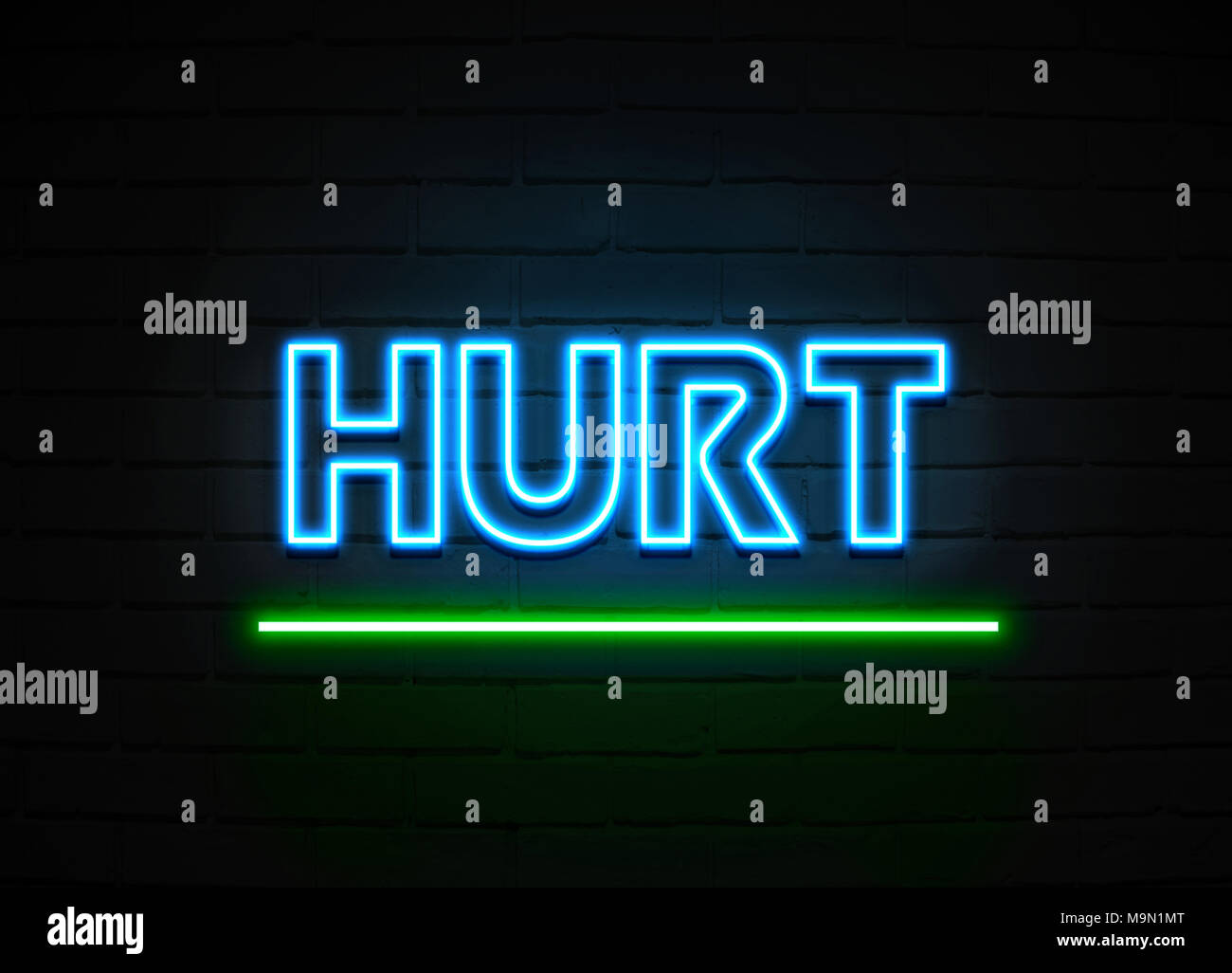 Hurt neon sign - Glowing Neon Sign on brickwall wall - 3D rendered ...
