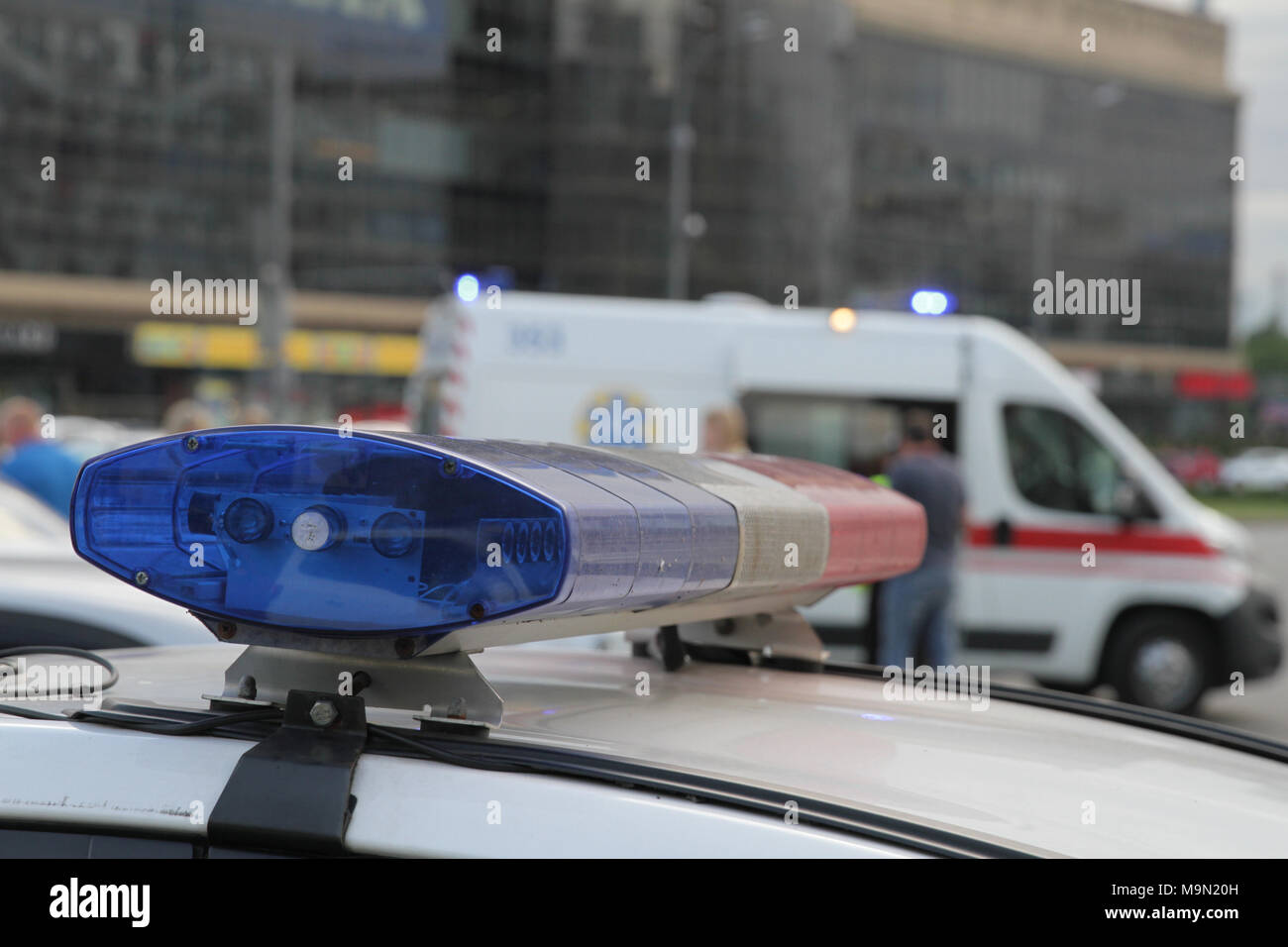 Blue light police car motion hi-res stock photography and images - Alamy