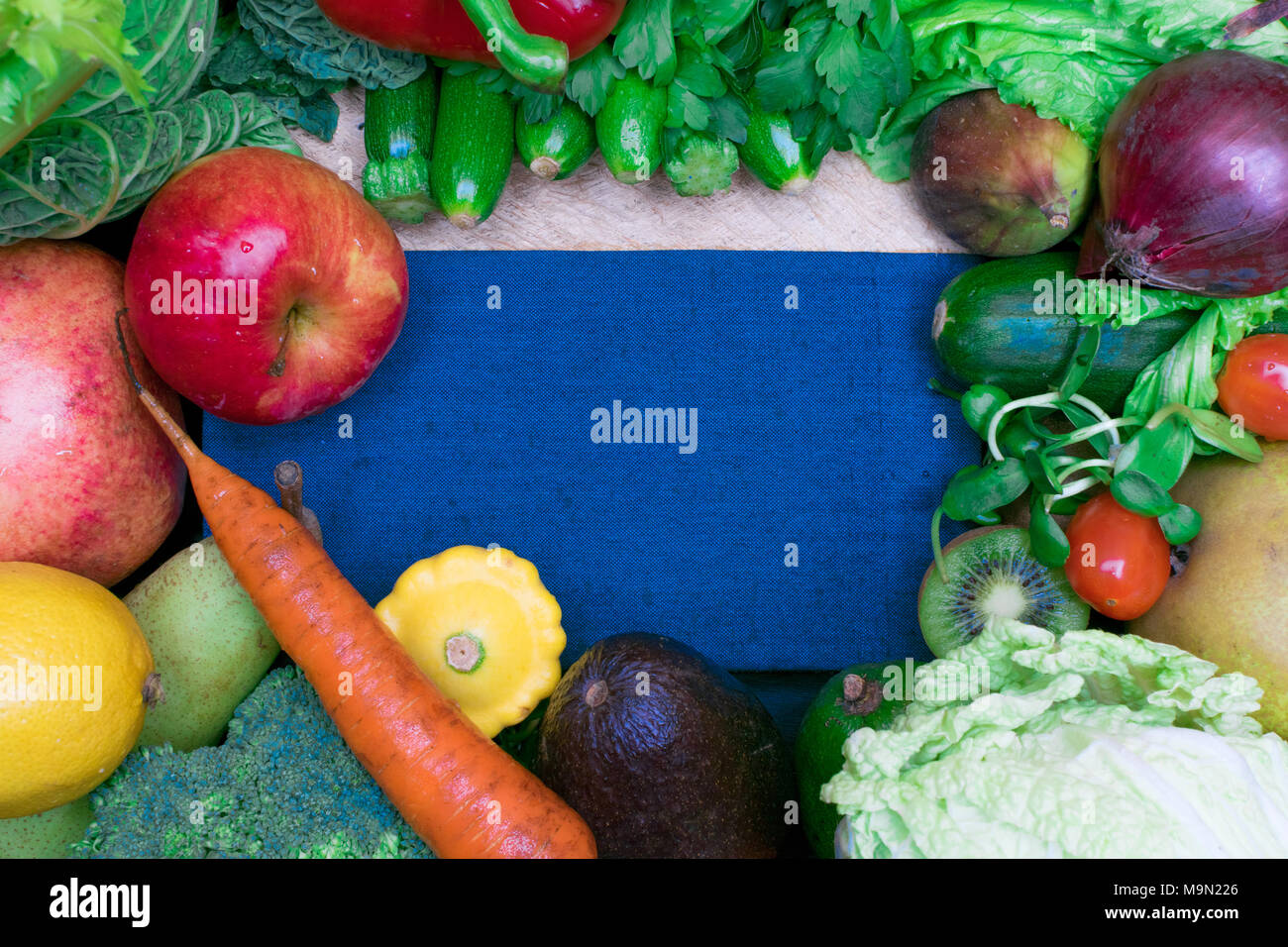 health fresh coloresd vegetables and fruit with cooking note. Vegan ...