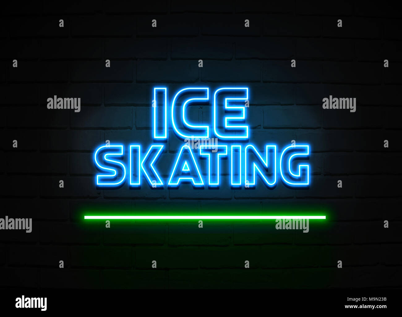Ice Skating neon sign - Glowing Neon Sign on brickwall wall - 3D ...