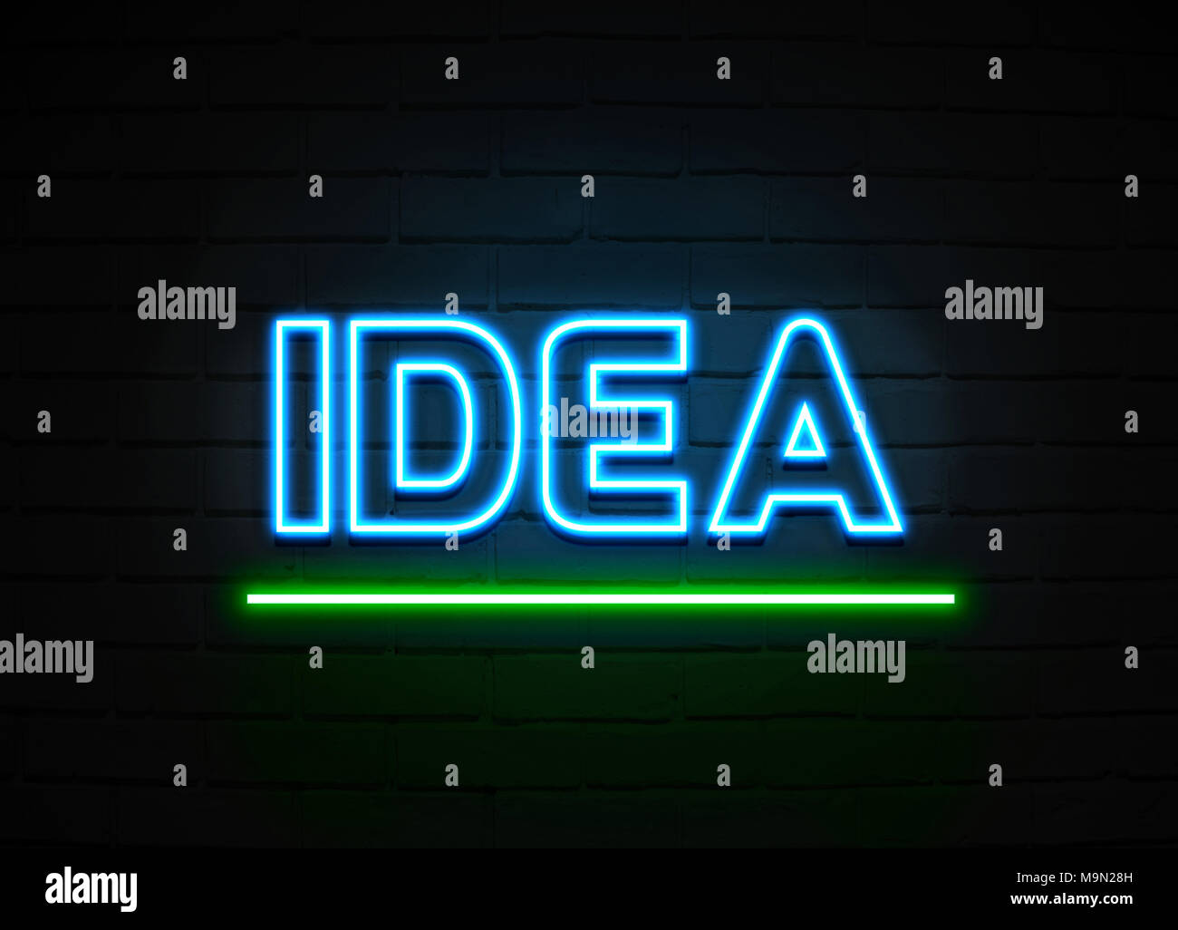 Idea neon sign - Glowing Neon Sign on brickwall wall - 3D rendered ...