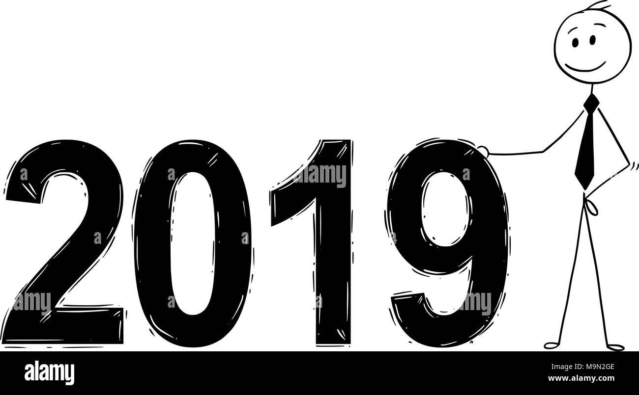 Cartoon of Businessman Standing Near Big Year 2019 Numbers Stock Vector ...