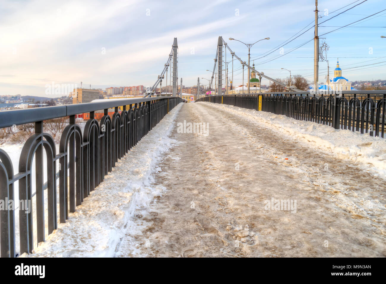 Central, specially dedicated, pedestrian bridge across the Don River ...