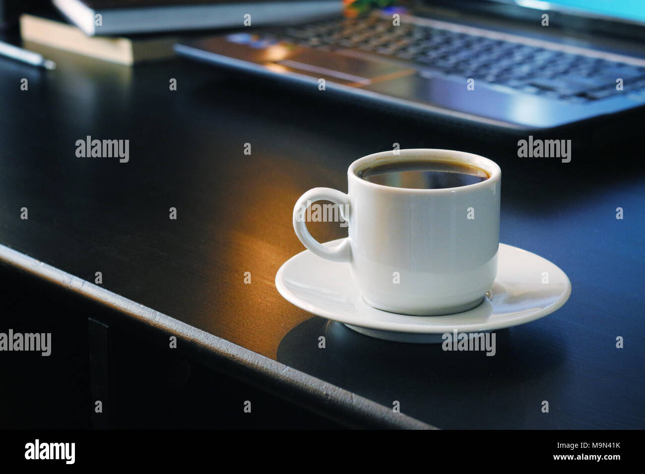 Coffee for work with laptop background . Modern workspace Stock Photo ...