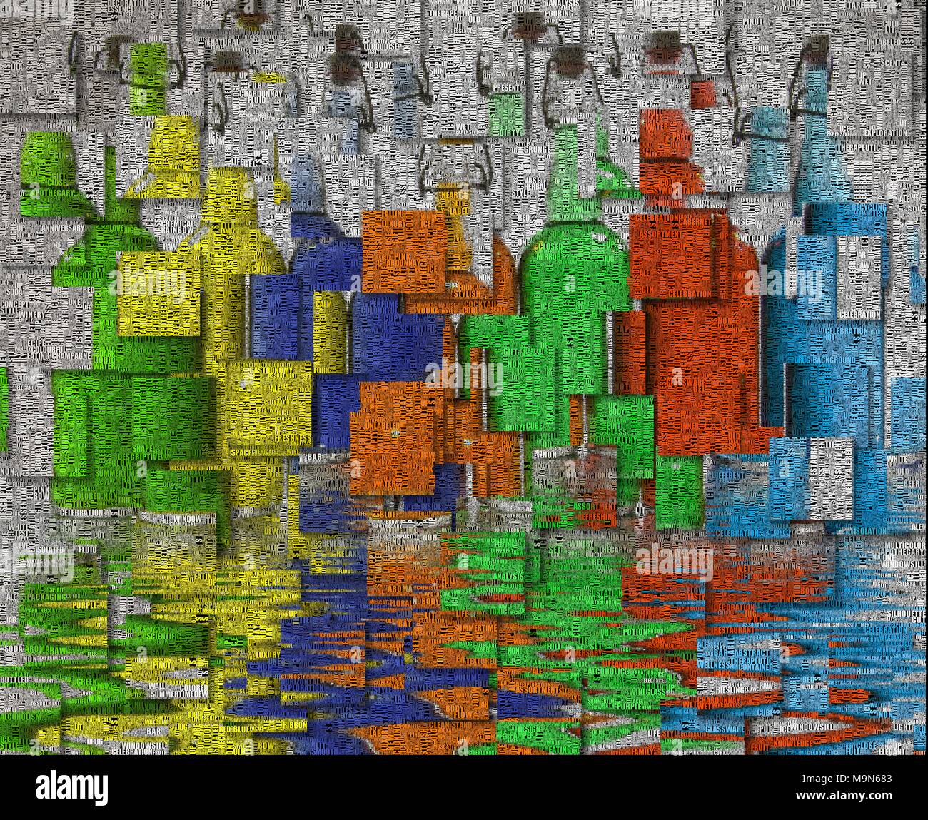 Bottles. Reflection on water. Blocks Stock Photo - Alamy