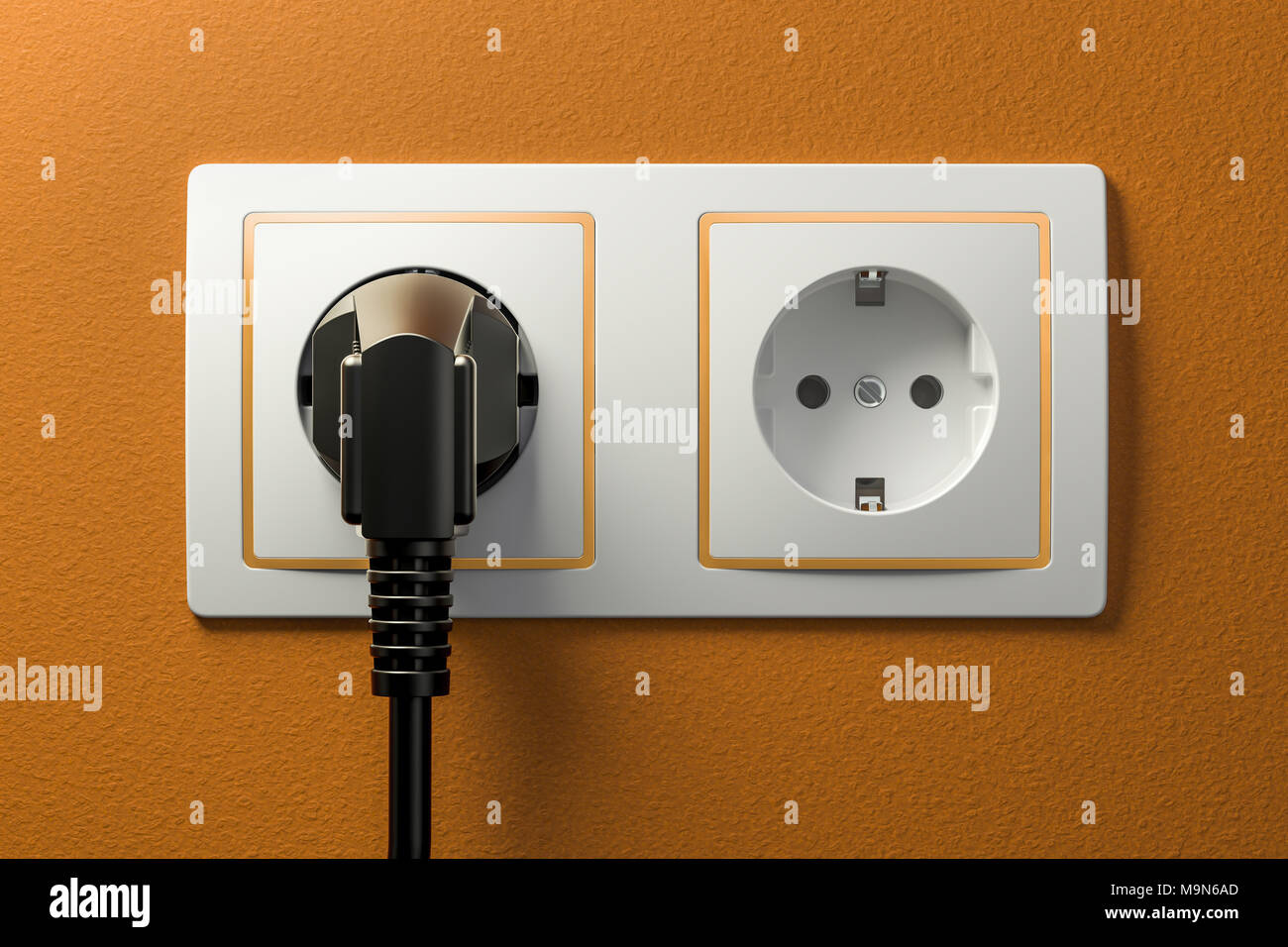 Power plug into electrical socket. 3D rendering Stock Photo - Alamy