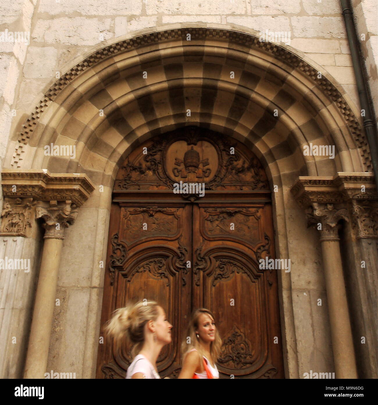 Medieval stone porch, former Saint-Pierre Abbey, Lyon, France Stock ...