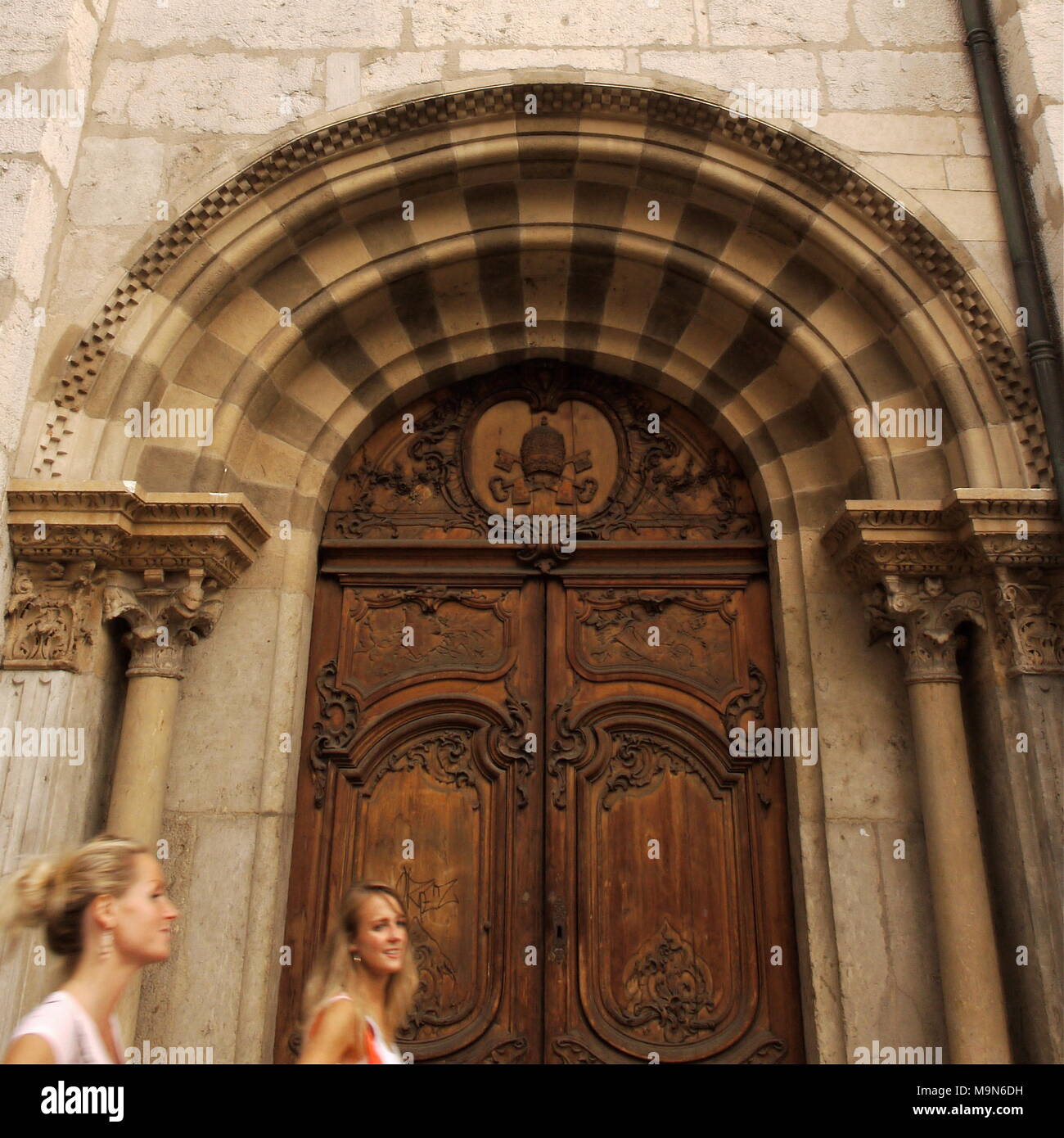 Medieval stone porch, former Saint-Pierre Abbey, Lyon, France Stock ...