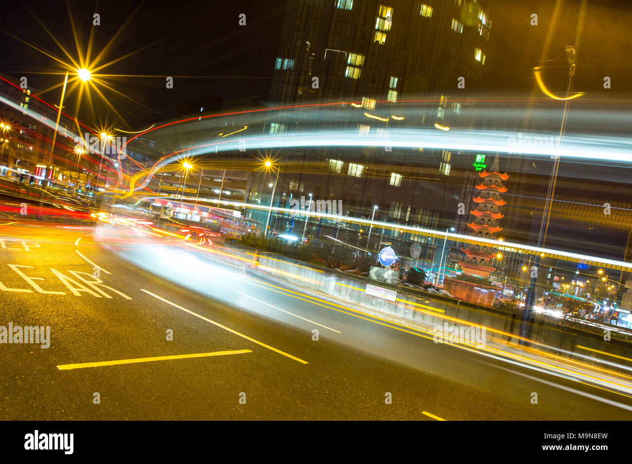 Big Bus Bussing a Busload of Bright Light Business Stock Photo - Alamy