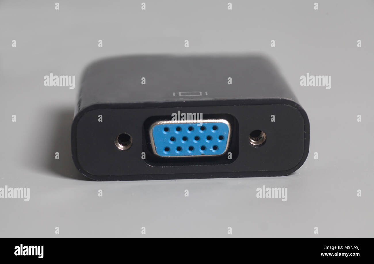 HDMI to VGA adapter cable on gray Stock Photo - Alamy