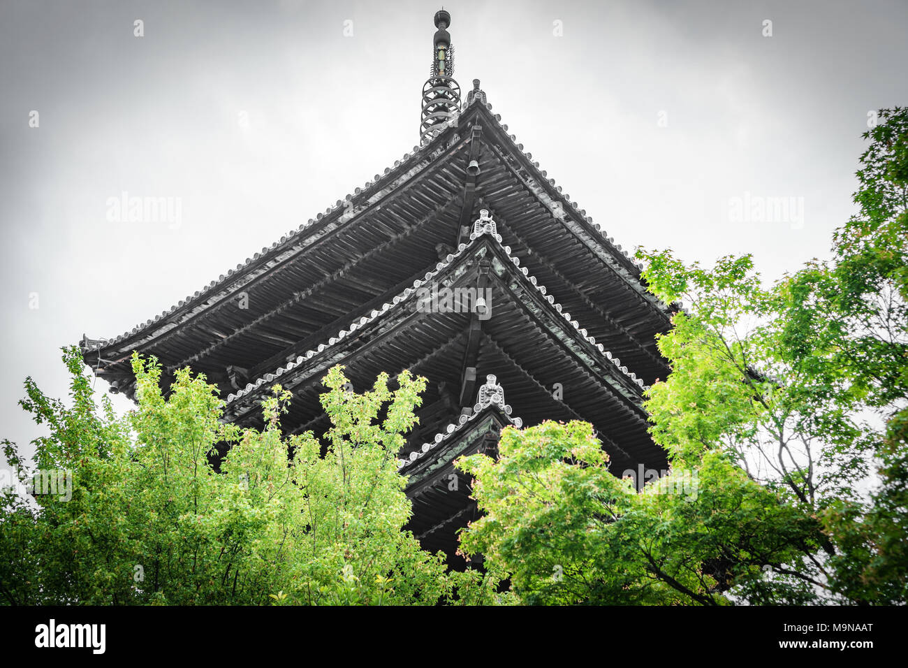 Japanese temple bottom view over trees Stock Photo - Alamy