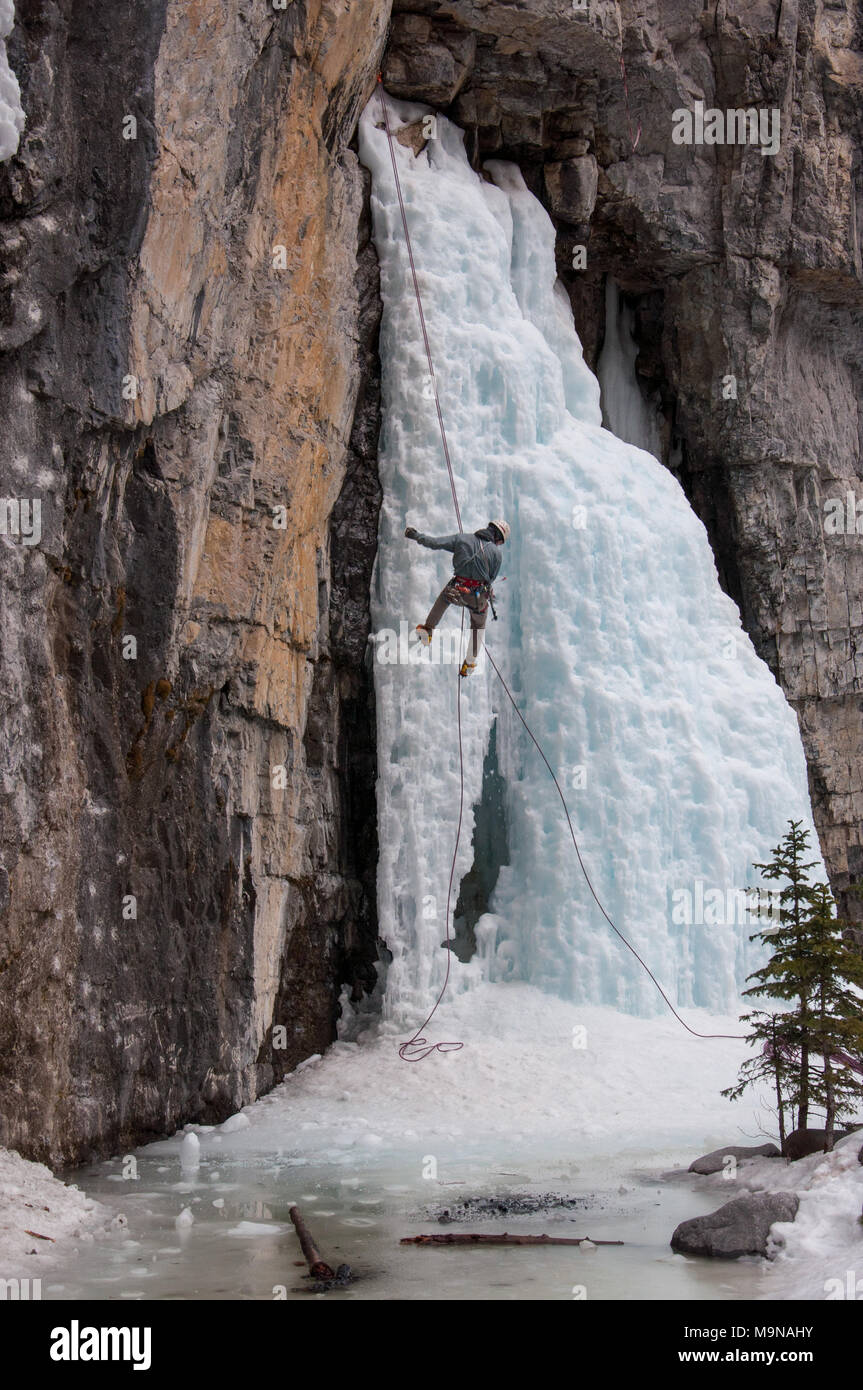 Ice Climbers in Grotto Canyon near Canmore, Alberta Stock Photo - Alamy