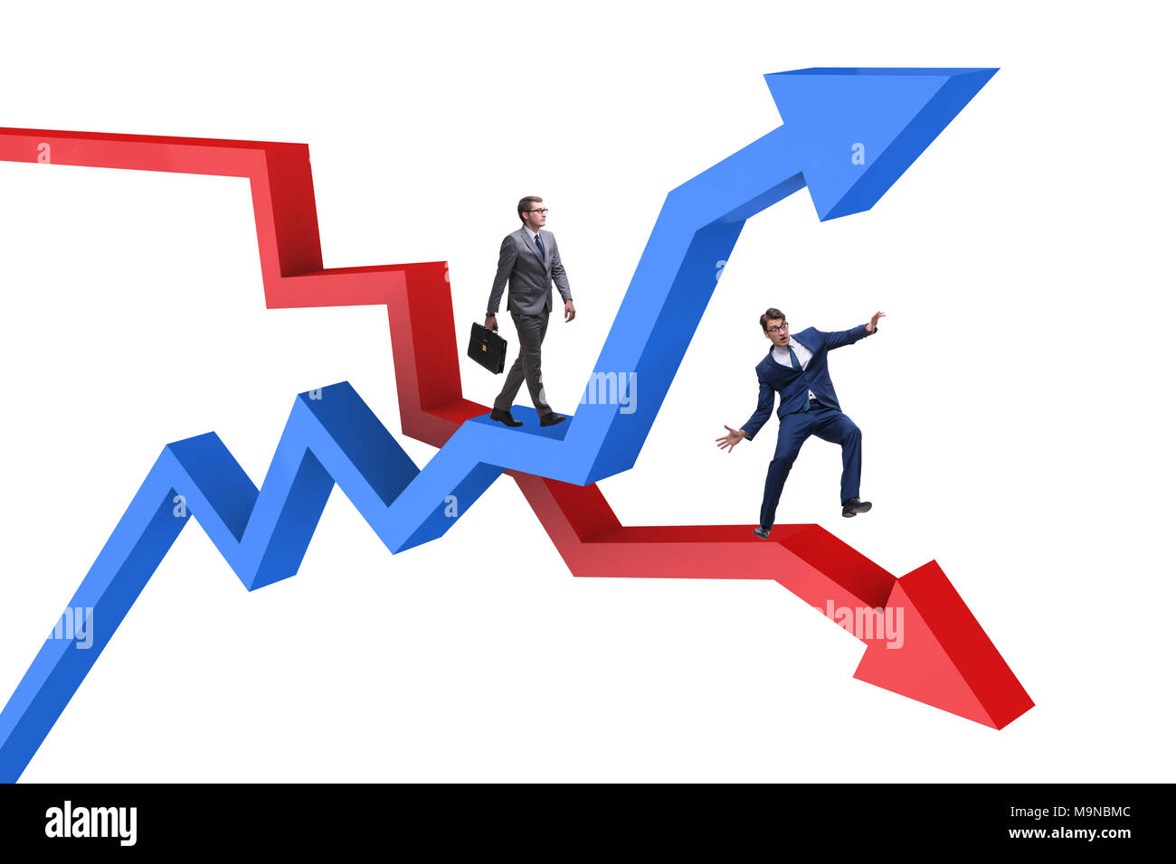Opposite growth and decliine charts with businessman Stock Photo - Alamy