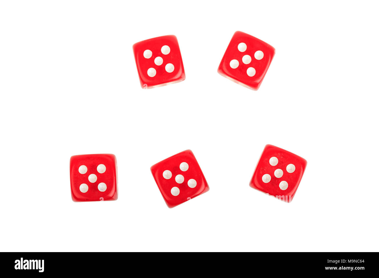 five dice dice with a number one at the top isolated on white ...